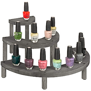 MyGift Semicircle 3 Level Cupcake Stand Set, Vintage Gray Wood Display Riser, 3-Piece Set