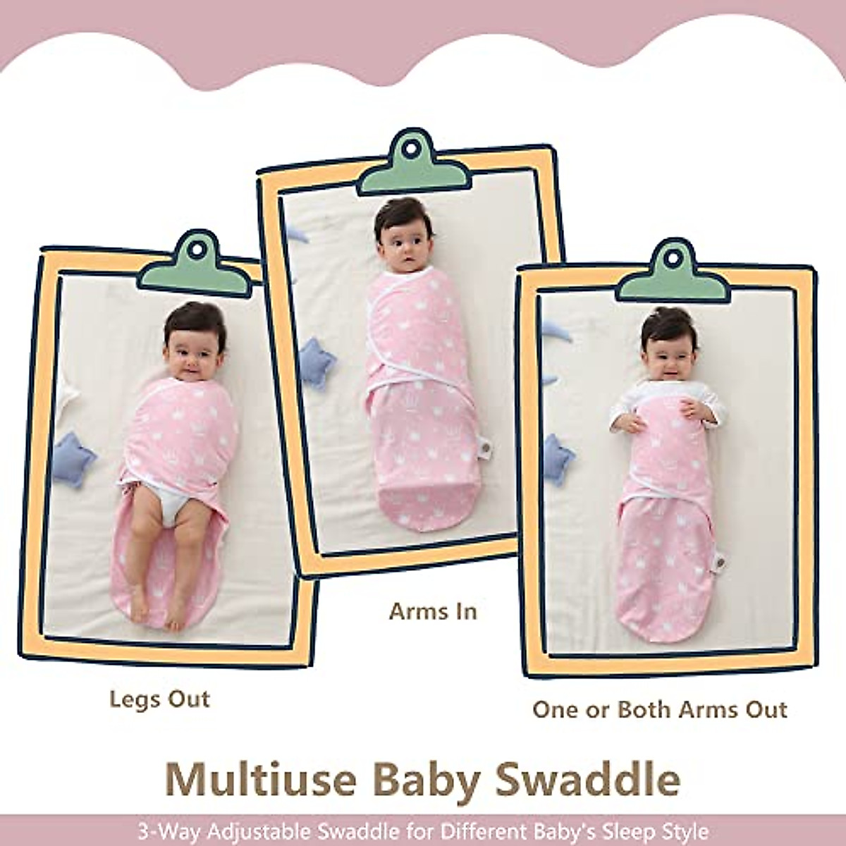 Adjustable Baby Girl Swaddle Blanket & Wrap for 3-6 Months, Organic Newborn Sleep Swaddle Sack with Baby-Friendly Hook & Loop Fatsener, Baby Swaddle Bag for Infant