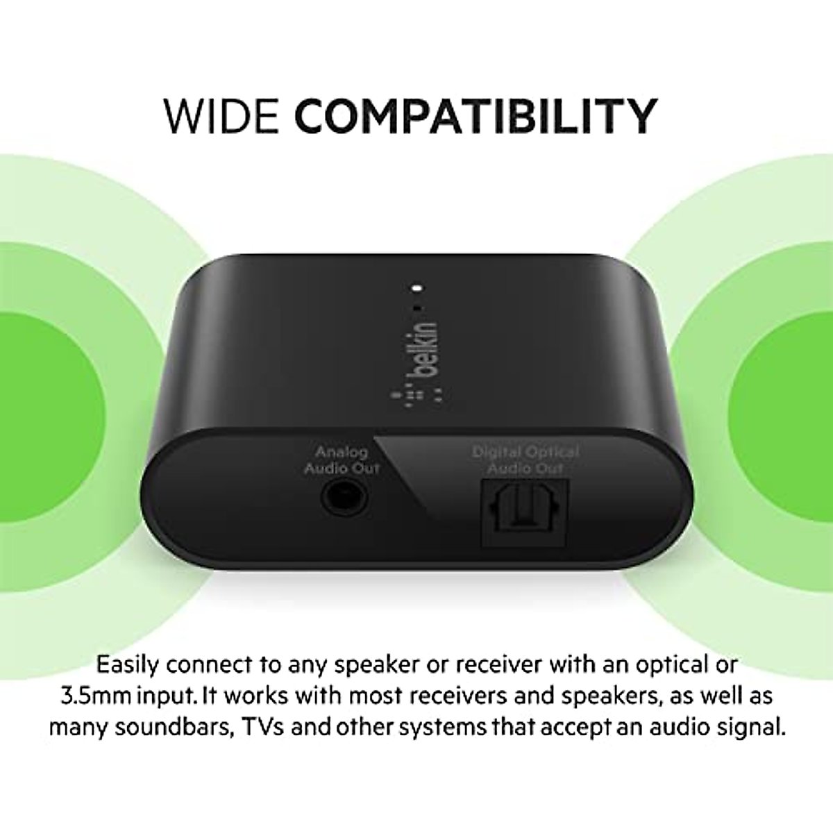 Belkin SoundForm Connect AirPlay 2 Adapter & Airplay 2 Receiver - Wireless Streaming for Apple Devices to Bluetooth Speakers - Optical & 3.5mm Speaker Inputs for iPhone 14, 13, MacBook Pro & More