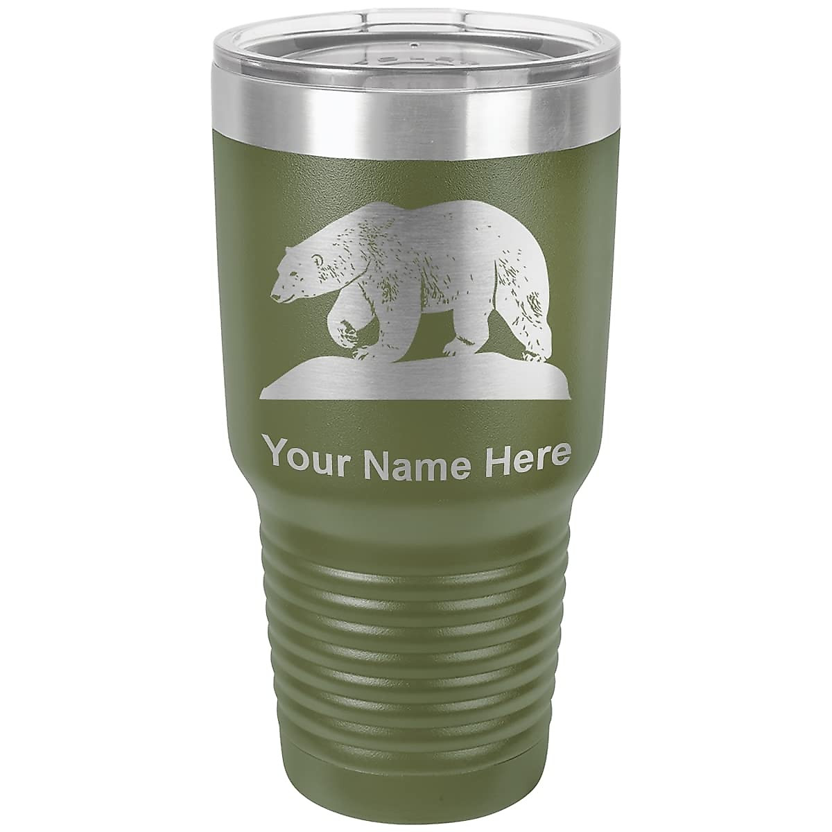 LaserGram 30oz Vacuum Insulated Tumbler Mug, Polar Bear, Personalized Engraving Included (Camo Green)