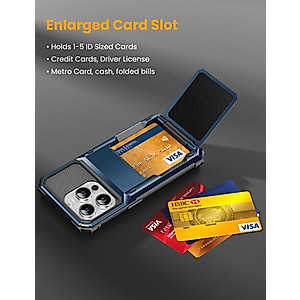 TITACUTE for iPhone 15 Pro Max Case 6.7 Wallet 5 Credit Card Holder Slot Flip Cover Design Back Pocket Scratch Resistant Hard Shell Hybrid Protective Bumper Armor for iPhone 15 Pro Max Navy Blue