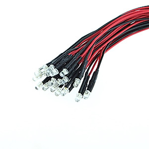 MTQY 20pcs 3mm Pre Wired LED, White DC3-5V Clear Lens, Light Emitting Diodes