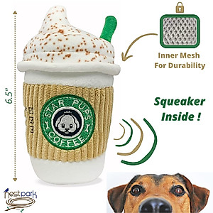 Parody Star Pups Coffee Dog Toy Pup'kin Spice Latte - Fall Funny Parody Plush Squeaky Holiday Toys for Medium, Small and Large - Cute Gifts for Dog Birthday - Cool Stuffed For All Breed Sizes
