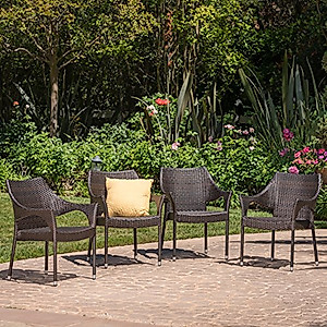 Christopher Knight Home Mirage Outdoor Wicker Stacking Dining Chairs, 4-Pcs Set, Multibrown
