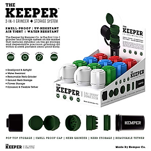 HEMPER Keeper 3-IN-1 Grinder + Storage System with Smell Proof Storage With Travel Ready Tether Strap | Lightweight