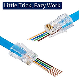 Quilence CAT6 Connectors RJ45 Pass Through Connectors 50pcs 3 Prong Ethernet Gold Plated Network Ends Plug Cable Connectors for 24AWG CAT6 CAT5E Cable