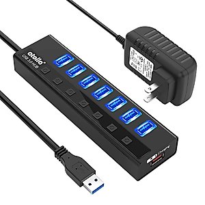 atolla Powered USB 3.0 Hub, 7 Ports USB Data Hub Splitter Plus 1 Smart Charging Port USB Extension Including Individual Switches and 5V/4A Power Adapter
