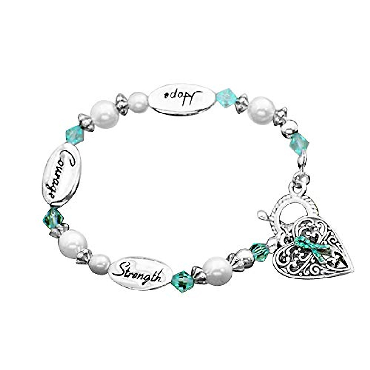 Fundraising For A Cause | Teal Ribbon Awareness Hope, Courage, Strength Bracelet - Jewelry for Ovarian Cancer, PTSD, Sexual Assault Awareness Gift-Giving (1 Bracelet)