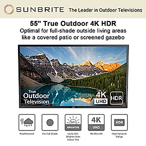 SunBrite Veranda 2 Series 55-inch Full Shade Outdoor TV | 4K Ultra HD HDR LED Weatherproof Television - Direct Lit LED Screen with All-Weather Remote (SB-V-55-4KHDR-BL)