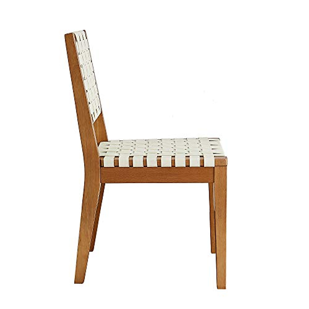 Amazon Brand - Rivet Faux Leather Woven Dining Chair with Wood Frame, Set of 2, 22"D x 18"W x 36"H, Light Beige