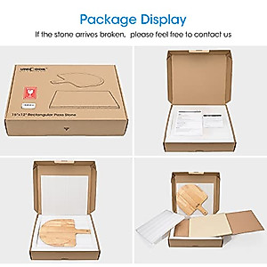 Unicook Pizza Stone 15 x 12 Inch, Included Wooden Pizza Peel, Rectangular Baking Stone for Oven and Grill BBQ, Thermal Shock Resistant Cordierite Cooking Stone for Pizza, Bread, Pies