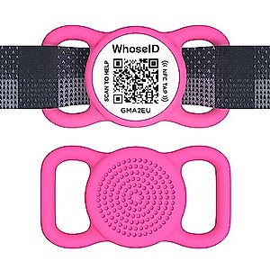Personalized Dog Tags, Slide-On Dog Tag, QR Code Pet Tag, Silicone Rubber Dog ID Tags, Modifiable Personalized Online Information, Location Email Alerts, Rose
