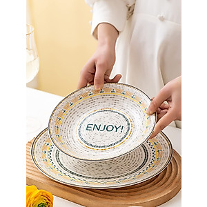 MDZF SWEET HOME 8-Inch Porcelain Bowls Set, Pasta Serving Dishes, Classical Style Tableware Deep Dessert Dishes - Set of 4