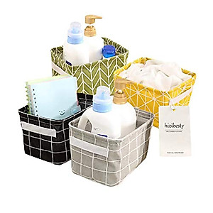 MerceHygea Small Canvas Storage Bins, Mini Cute Foldable Fabric Storage Basket Box, Home Decor Toy Organizer Hamper for Baby,Kids,Pets,Office, Makeup, Keys,Shelves,Desk,Liitle Items 4 Pack(Colorful)