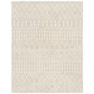SAFAVIEH Blossom Collection Area Rug - 8' x 10', Beige & Ivory, Handmade Moroccan Wool, Ideal for High Traffic Areas in Living Room, Bedroom (BLM115B)