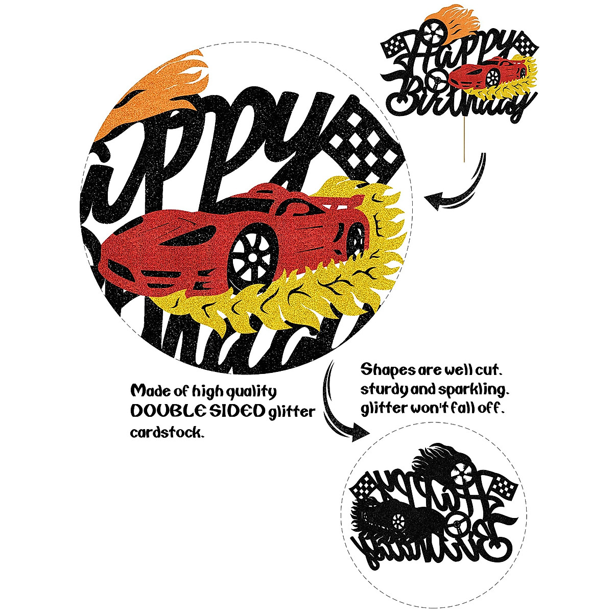 Bdayshop Fire Car Cake Topper Race Cars Cake Decorations Glitter Red Hot Car Cake Toppers for Boys Girls Racing Car Theme Birthday Party Supplies for Kids Baby Shower