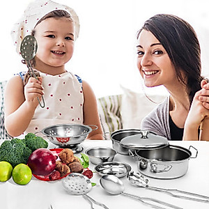 Rupnoflbui Kids Pretend Play Kitchen Toys,Mini Cooking Toys Set Play Kitchen Accessories with Stainless Steel Pots and Pans Set,Pretend Play Food Cooking Utensils Cookware for Girls Boys.11Pcs