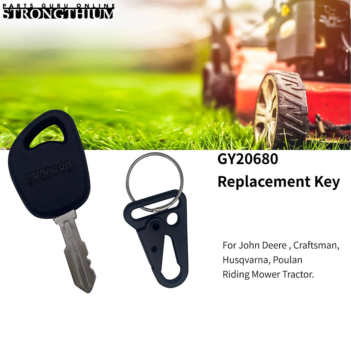 GY20680 Replacement Key for John Deere Craftsman 140403 Poulan Husqvarna Toro 112-0312 AYP 112-1615 Kohler 48 340 01-S Murray 327350MA Riding Mower Tractor