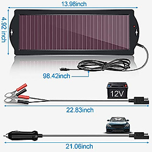 POWOXI 1.8W 12V Solar Car Battery Charger Maintainer, Portable Solar Panel Trickle Charging Kit for Automotive, Motorcycle, Boat, ATV,Marine, RV, Trailer, Powersports, Snowmobile, etc.