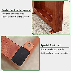 Outdoor Garden Bench Patio Seating, Wooden Backless Porch Bench Metal Steel Frame Park Chair, Lawn Path Slatted Seats Yard Decor Deck Furniture Loveseat, School Playground Club Commercial Bench