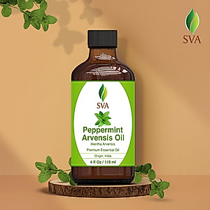 SVA Peppermint Essential Oil – 4 Fl Oz – 100% Natural Peppermint Oil - for Diffuser, Hair Care, Face, Skin Care, Aromatherapy, Scalp and Body Massage, Soap and Candle Making - with Dropper