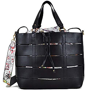 2Pcs Women Tote Handbag Oxford Cloth Purse Top Handle Work Bag Large Capacity Shoulder Bag For Work(Black Floral)