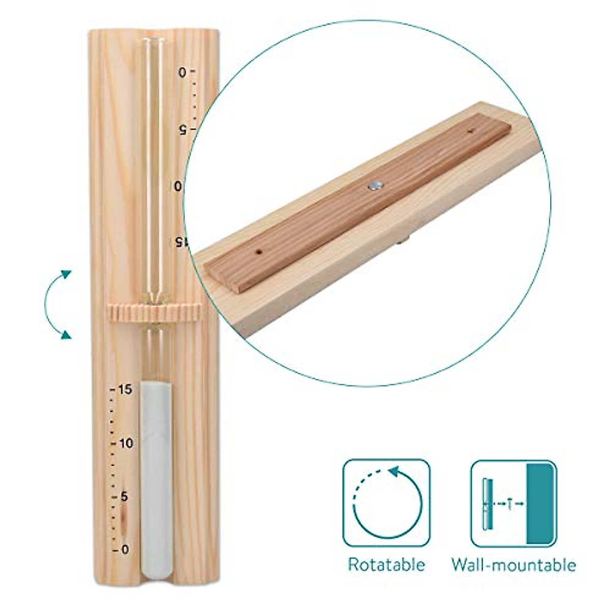 Navaris Sauna Hourglass Sand Timer - 15 Minutes Wood Sand Timer for Saunas - Wall-Mounted 15 Minute Hour Glass Made of Pine Wood 11.6" x 2.95" x 1.57"