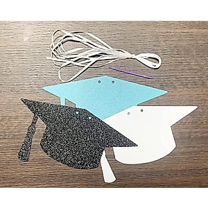 Graduation Decorations Turquoise Black 2023/4pcs Graduation Hat Banner Garlands Teal White Black for Class of 2023 Graduation Party Supplies Teal Grad