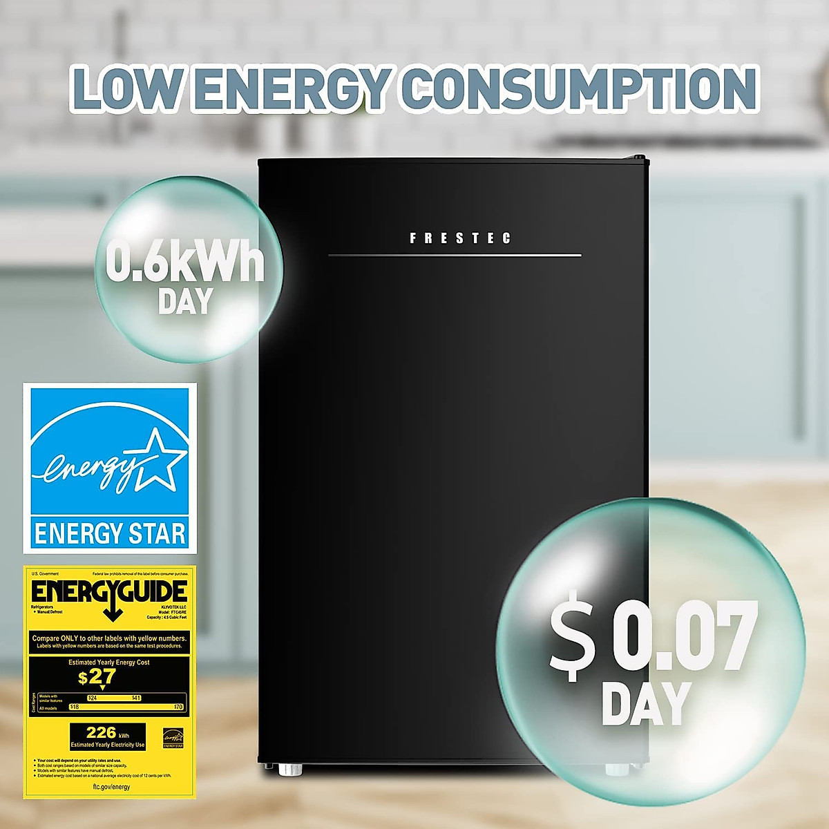 4.5 Cu.Ft Compact Fridge Mini Refrigerator with Freezer Small Refrigerator Auto Defrost,Super Quiet,6 Adjustable Mechanical Thermostat,Energy Saving,LED Inside for Room Dorm Office (Black)