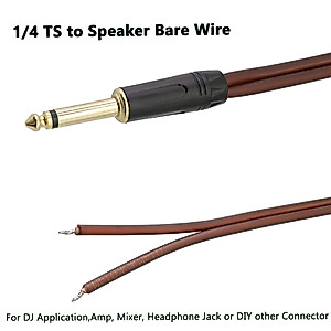 XMSJSIY 1/4 TS to Speaker Bare Wire,Audio Cable to 6.35mm Male Mono Adapter Replacement Open End Gold-Plated OFC HiFi TS Speaker Cord Amplifier Patch Cable for DJ Application,DIY -2M