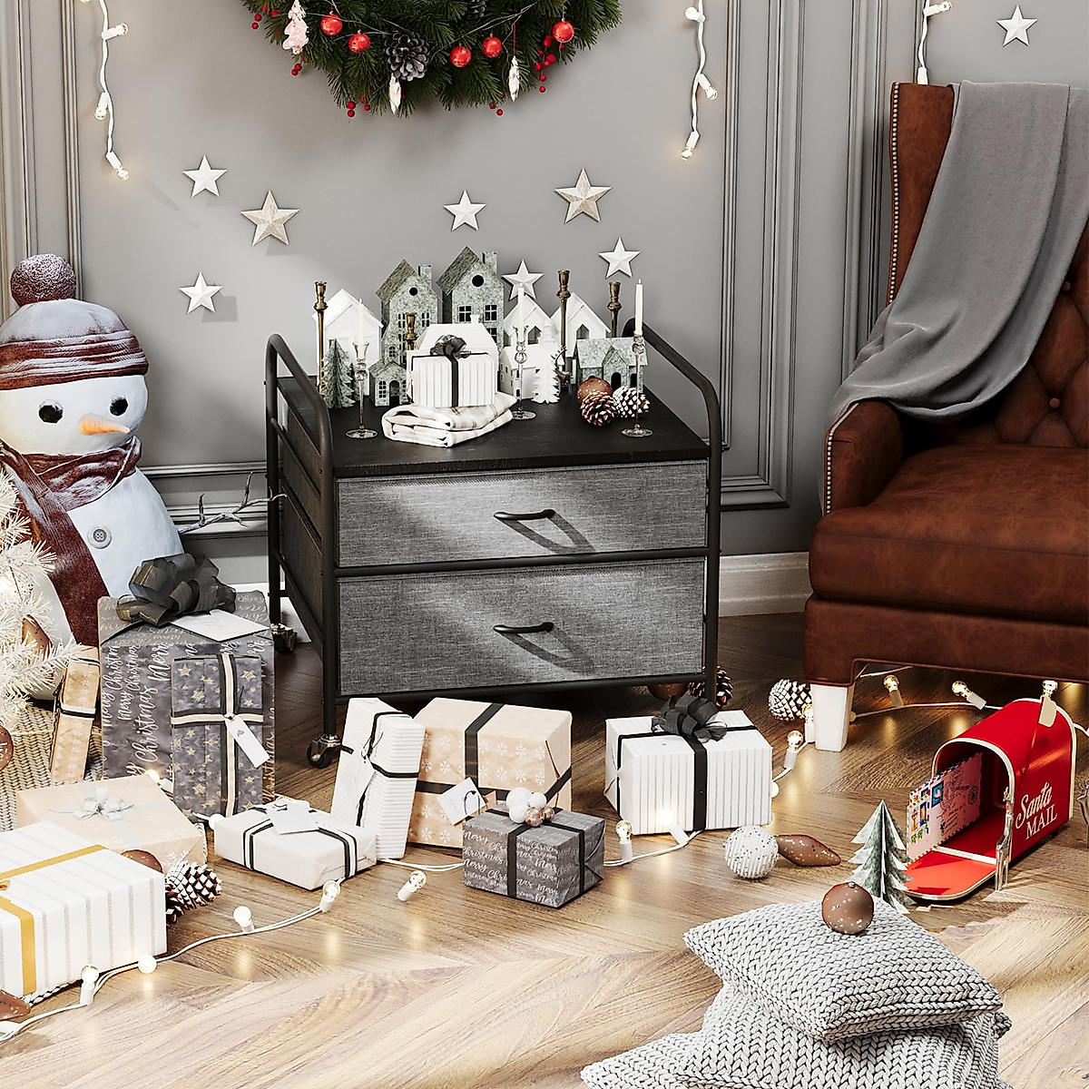 Alavoco Mini Fridge Stand, 120LBS Mini Fridge Table, 2 Drawer Fridge Cart, Mini Fridge Stand with Storage, Metal Frame Iron Top, 4 Swivel Wheels for Home Kitchen, Black