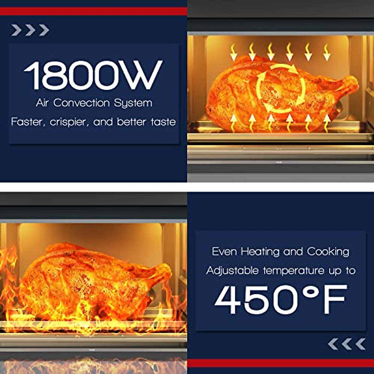 CHEFJOY Convention Toaster Oven Air Fryer 7-in-1, 21.5 QT Airfryer Toaster Oven Combo w/ Timer, Recipe, 4 Accessories Includes Pull-out Crumb Tray, Air Fry Basket & Baking Tray & Rack, Countertop Size for Oil-less Fry/Toast/Reheat