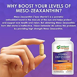 Vision Defender Meso Zeaxanthin Vegan Eye Supplement MZ- Protect and Improve Ocular Health & Eye Care, High Strength Antioxidant Carotenoid Meso-Zeaxanthin for Eyes (90 capsules/One-A-Day) Made in UK