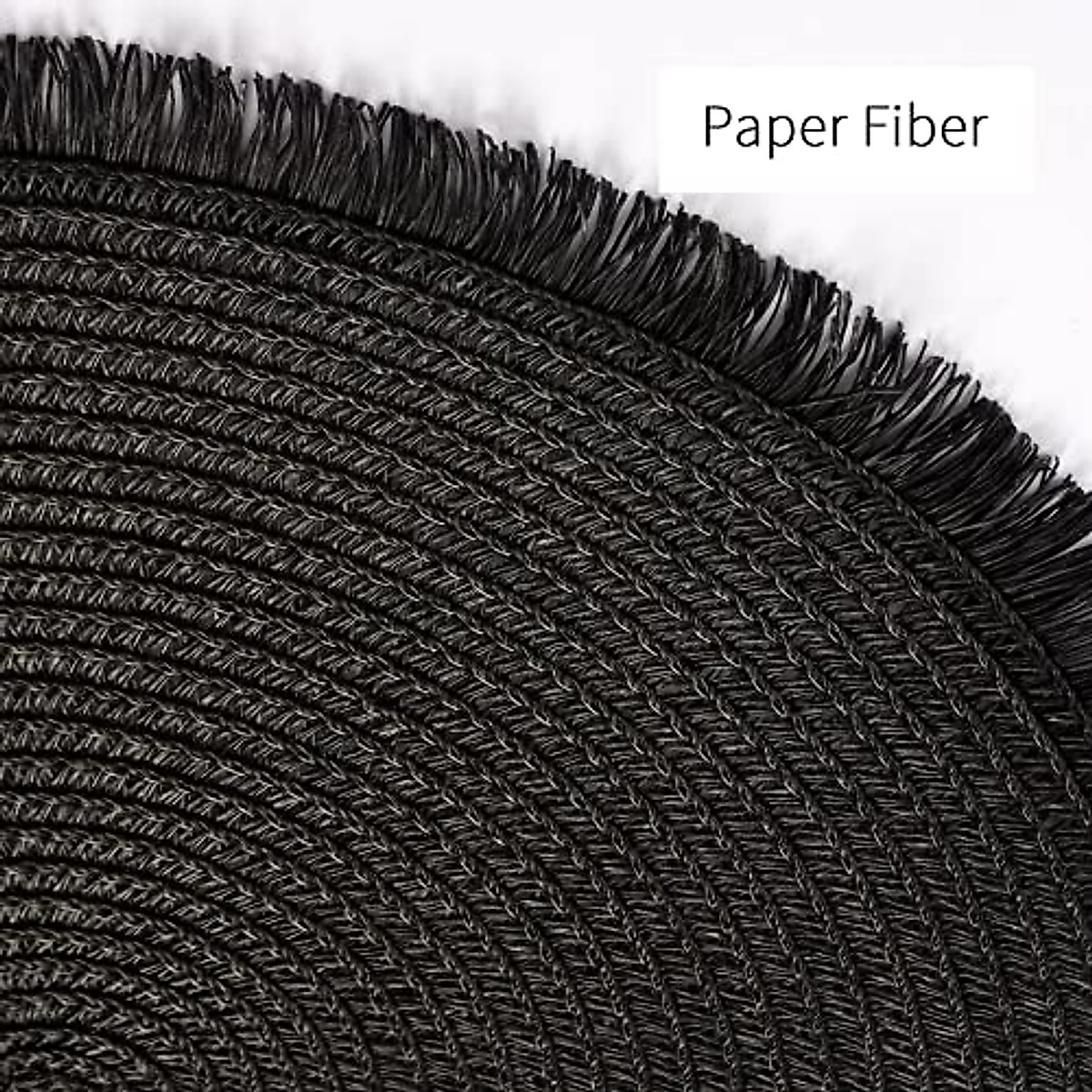 FunWheat Paper Round Braided Placemats Set of 6 for Dining Tables 15 Inch Heat Resistant Table Mats Farmhouse Woven Fabric Natural Place mats for Decoration with Tassel(Black)