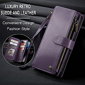 CaseMe iPhone 14 Pro Max Wallet Case, iPhone 14 Pro Max Case with Card Holder, iPhone 14 Pro Max Leather Case for Women Men, Premium iPhone 14 Pro Max Case with Kickstand Strap Zipper, Purple