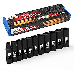 EPAuto 1/2-Inch Drive SAE Deep Impact Socket Set, Cr-V, 6 Points, 11 Sockets