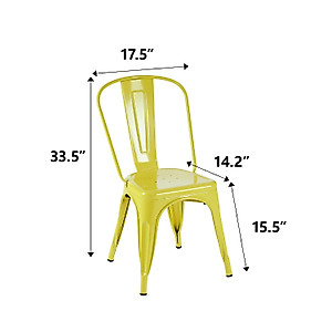 Nazhura Metal Dining Chair Farmhouse Tolix Style for Kitchen Dining Room Café Restaurant Bistro Patio, 18 Inch, Stackable, Waterproof Indoor/Outdoor (Sets of 4) (Steel Seat, Yellow)
