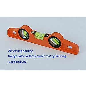 Professional Magnetic Scaffolding Spirit Level 10-Inch, Milling V-groove Base with 5 Strong Rare Earth Magnets for Superior Gripping Power, Die Cast Magnetic Torpedo Level 250MM and Holster