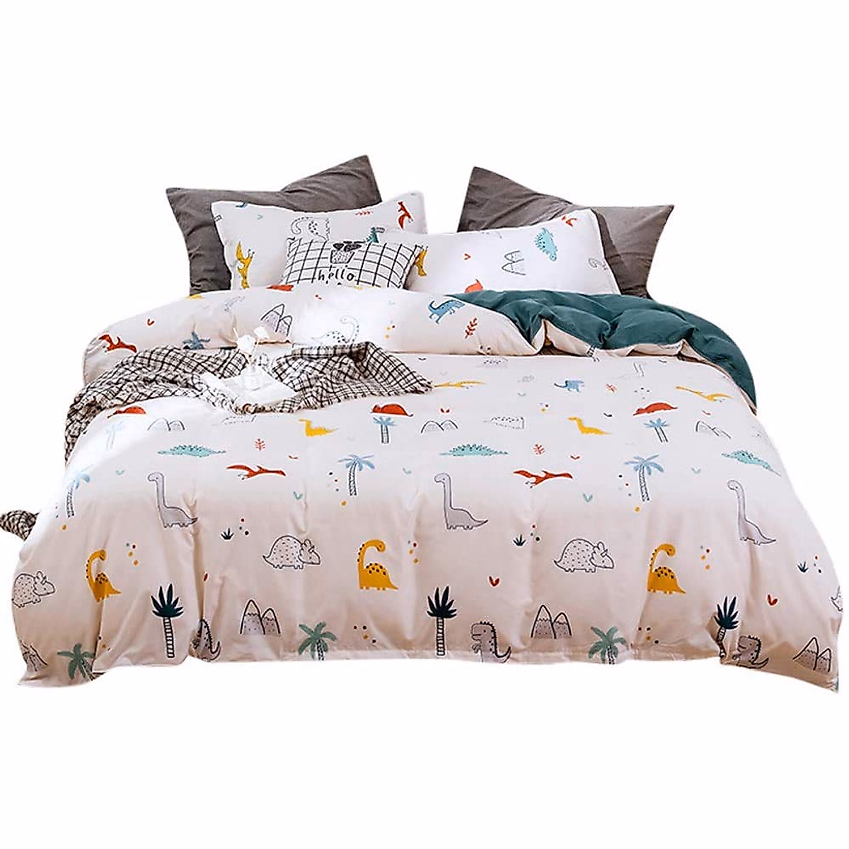 Dinosaur Duvet Cover Cute Animal Printed Comforter Cover King Size for Boys Teens Kids Lovely Dinosaur Pattern Bedding Set Girls Women Home Bedroom Decor 3Pcs Soft Reversible Bedclothes, Zipper