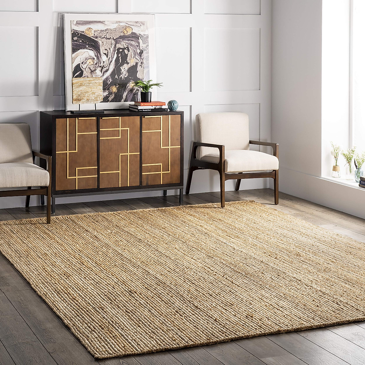 nuLOOM Rigo Hand Woven Farmhouse Jute Area Rug, 4' x 6', Natural