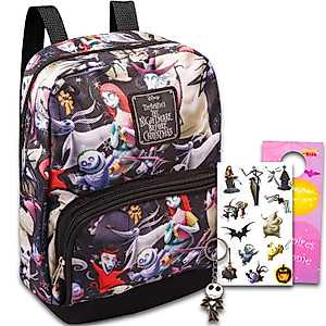 Fast Forward New York Nightmare Before Christmas Preschool Backpack for Kids, Toddlers - 4 Pc School Supplies Bundle with Jack Skellington 10'' Mini Boys and Girls, Stickers, Keychain, More