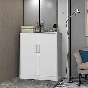 Yizosh Metal Garage Storage Cabinet with 2 Doors and 2 Adjustable Shelves - 35.5" Steel Lockable File Cabinet,Locking Counter Cabinet for Home Office,Garage,Gym,School (White)