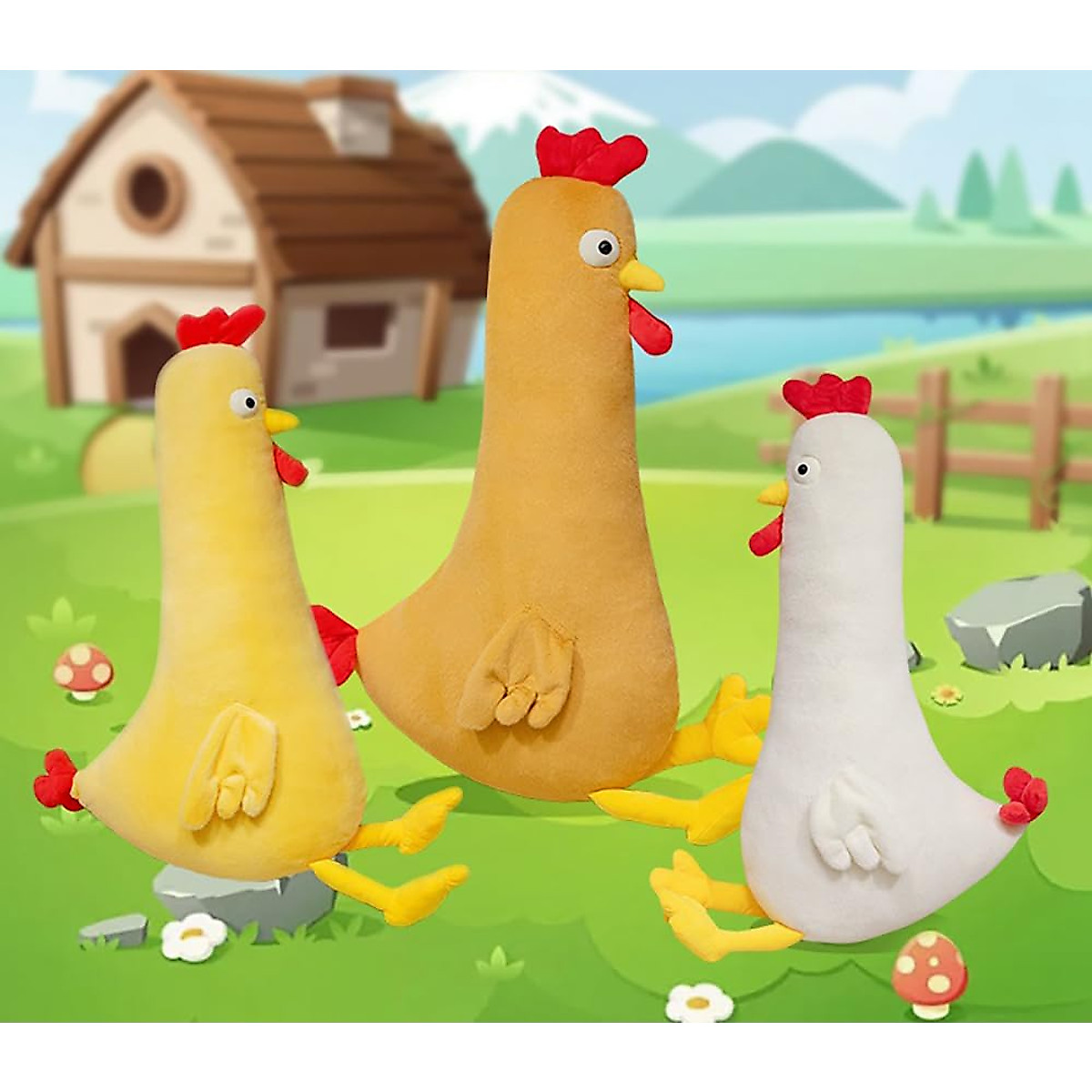 BIUBIULOVE Large Chicken Plushie Pillow, Chick Plush Stuffed Animal Toy, Birthday Xmas Gift for Kids Boys Girls (White)