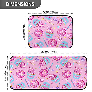 Sweet Pink Cupcakes Kitchen Rug Set of 2 Donuts Lollypops Kitchen Mat No-Slip Runner Rug Anti Fatigue Mats Floor Door Mats Carpet Doormats Washable Home Decor 19.7"x27.6"+19.7"x47.2"