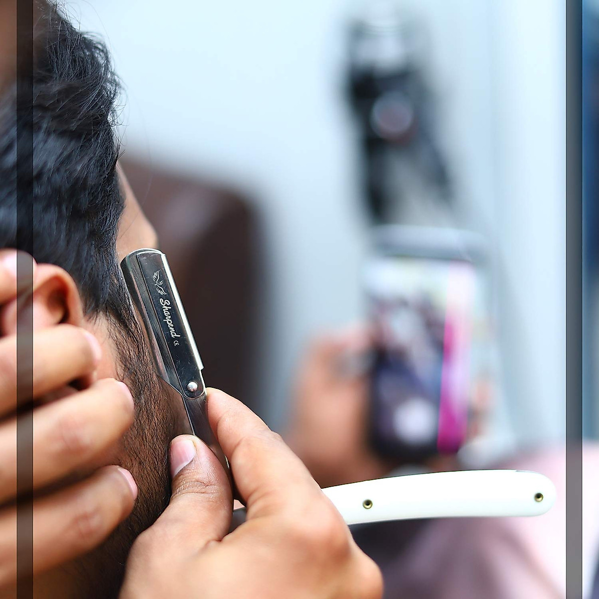 Plastic Handle Straight Edge Barber Razor Salon Quality Cut Throat Shavette, Perfect Straight Edge Razor Beard Kit,Durable Barber Razor Kit with 10 Double- Edge Straight Razor Blades, Straight Razor