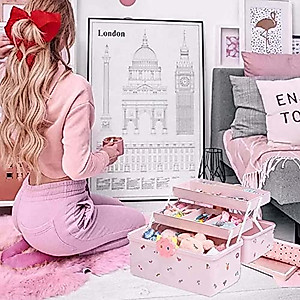 Children's Hair Accessories Organiser Jewelry Storage Box Large Capacity Hair Clips Rubber Band Multiple Layers Storage Boxes with Lock Pink