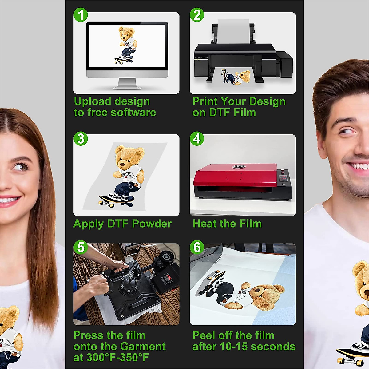 CenDale Premium DTF Transfer Film 13"x19" - A3 Plus 50 Sheets Double-Sided Matte Clear PreTreat Sheets PET Heat Transfer Paper for DIY Direct Print on All Fabric and Colors T-Shirts Textile