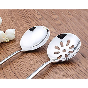 DEVILMAYCARE 6-Piece Soup Slotted Serving Spoon Set, Mirror Polished 410 Stainless Steel Buffet Colander Spoon Kitchen Home, 7.7'' (Slotted spoons)