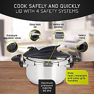 Universal 4.2 Quart / 4 Liters Stainless Steel Easy Use Pressure Cooker with Extra Tempered Glass Lid, Induction Compatible, Pressure Cooker & Multipurpose Pot, 5 servings, Pressure Canner