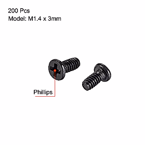 uxcell M1.4x3mm Phillips Screw Fastener Black 2.5mm Dia Screw Head for Laptop PC TV Fan Switch 200pcs